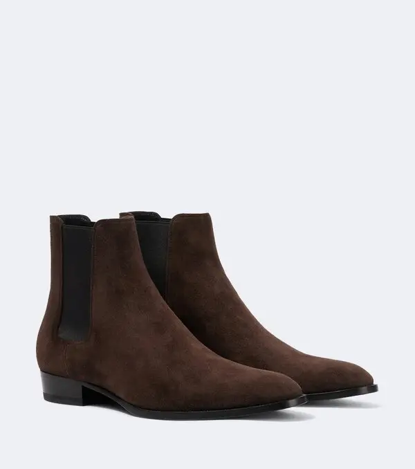 Saint Laurent Wyatt Suede Chelsea Boots - Brown