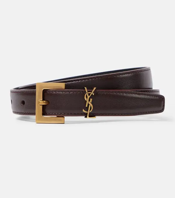Saint Laurent Cassandre Slim Leather Belt - Red