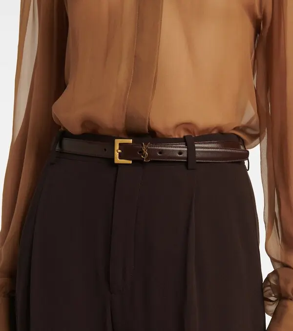 Saint Laurent Cassandre Slim Leather Belt