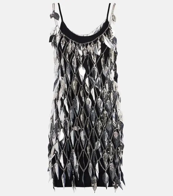 Rabanne Embellished Chain Detail Mini Dress - Silver