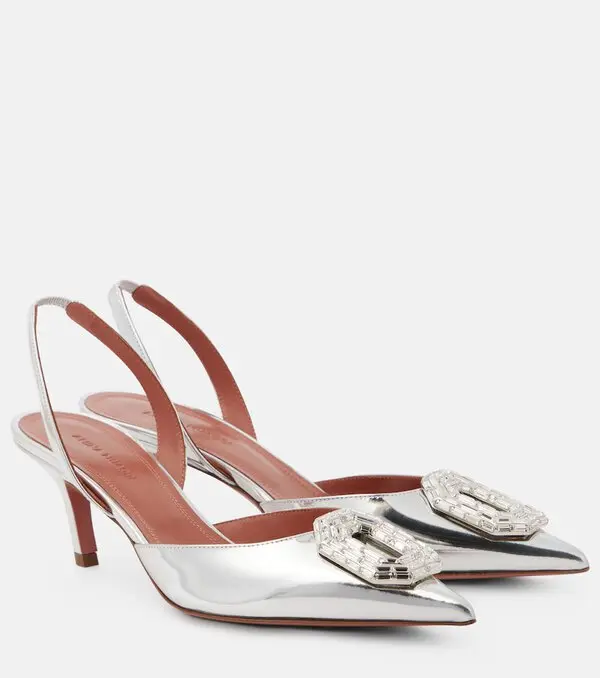 Amina Muaddi Camelia 60 Slingback Pumps - Silver
