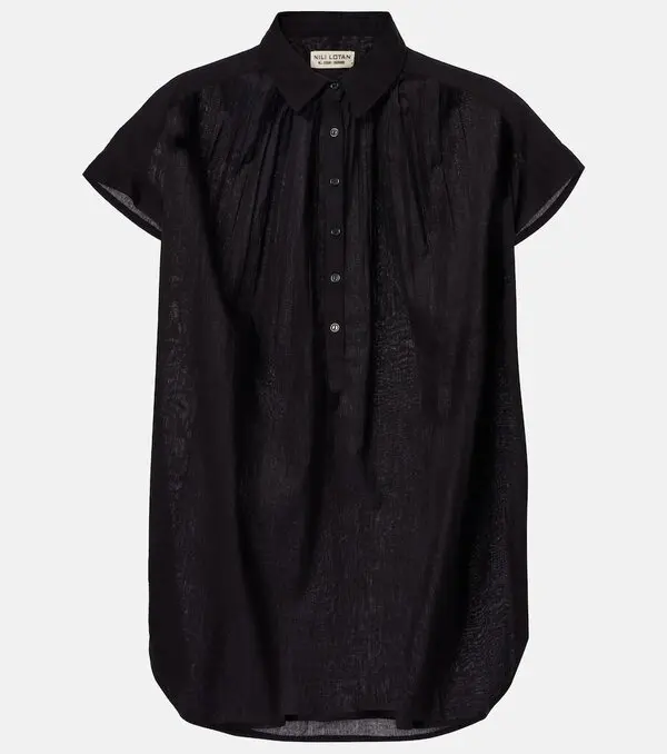 NILI LOTAN Normandy Shirred Cotton Blouse - Black