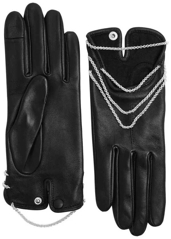 AGNELLE Celeste Chain-embellished Leather Gloves - Black