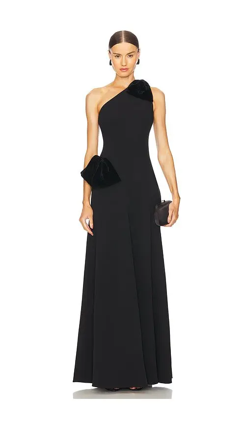 LOVERS AND FRIENDS One-shoulder Gown With Velvet Bow Accents - Black