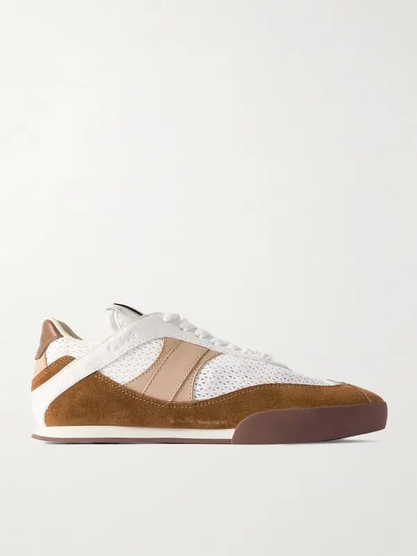 Chloé Kick Suede, Mesh And Leather Sneakers - Brown