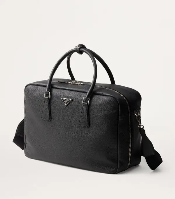 Prada Leather Briefcase With Silver Tone Hardware