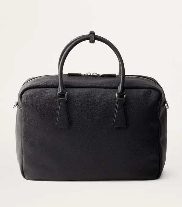 Prada Leather Briefcase With Silver Tone Hardware