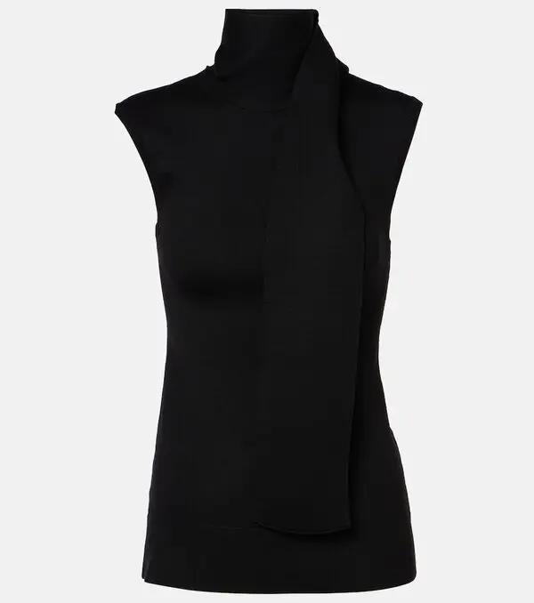 TOTEME Wool-blend Turtleneck Top With Scarf Detail - Black