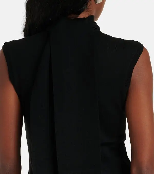 TOTEME Wool-blend Turtleneck Top With Scarf Detail - Black