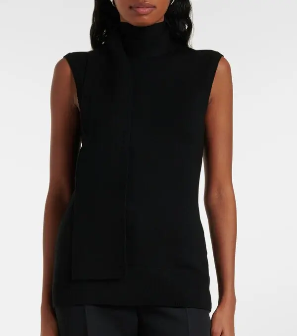 TOTEME Wool-blend Turtleneck Top With Scarf Detail - Black