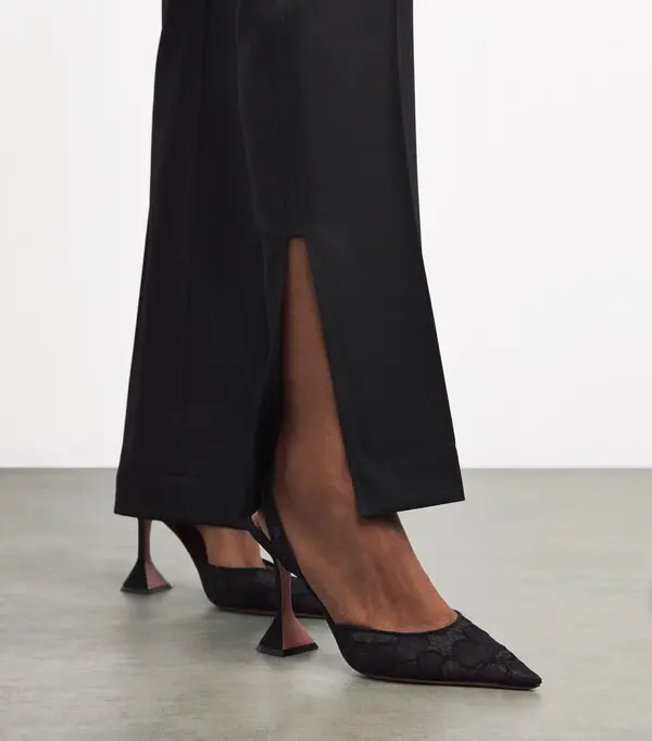 Amina Muaddi Lace Holli Slingback Heels 95 - Black