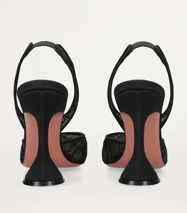 Amina Muaddi Lace Holli Slingback Heels 95 - Black