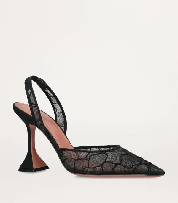Amina Muaddi Lace Holli Slingback Heels 95 - Black