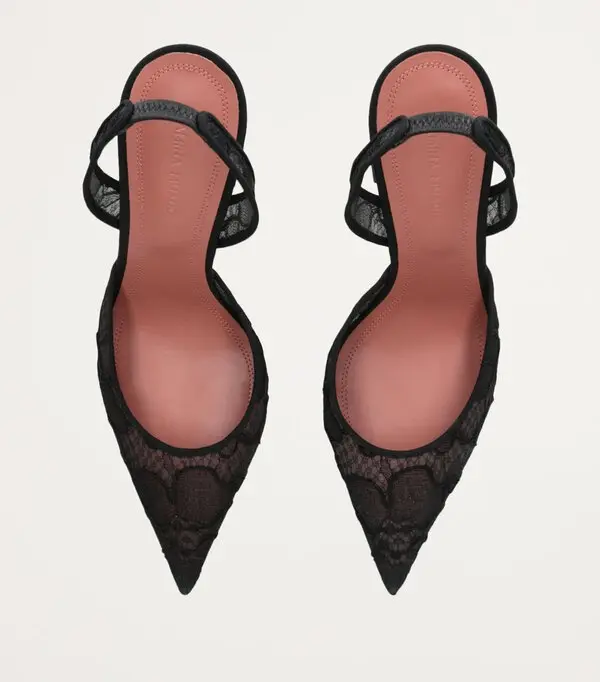 Amina Muaddi Lace Holli Slingback Heels 95 - Black