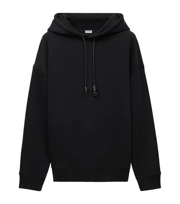 Loewe Cotton-blend Hoodie With Leather Anagram - Black