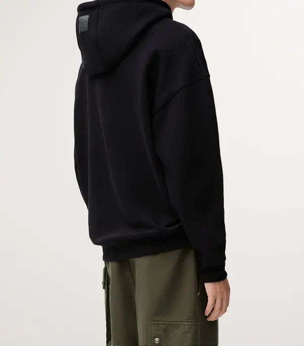 Loewe Cotton-blend Hoodie With Leather Anagram - Black