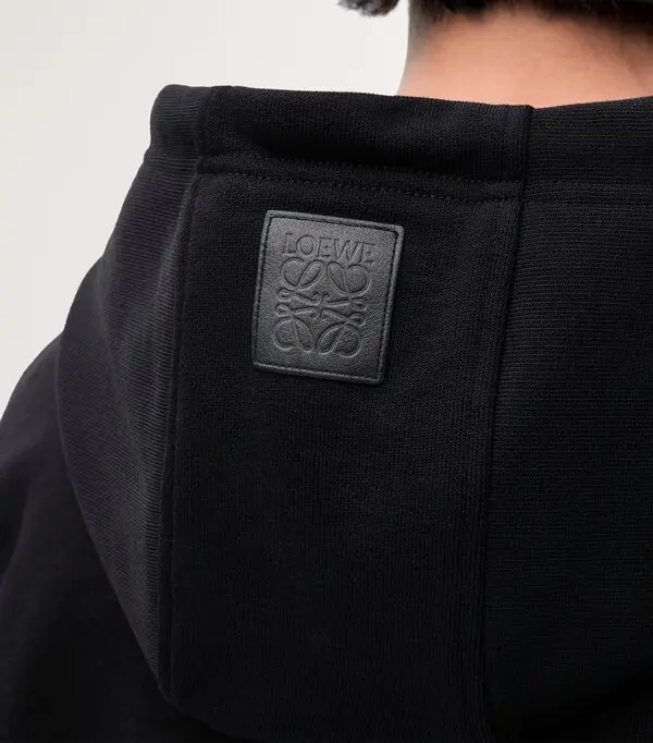 Loewe Cotton-blend Hoodie With Leather Anagram - Black