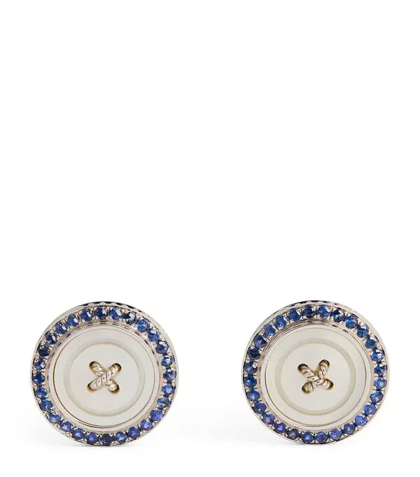 Tateossian Stainless Steel And Sapphire Button Cufflinks - Blue