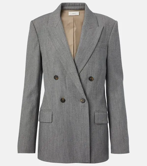 Vince Double-breasted Wool-blend Twill Blazer - Grey