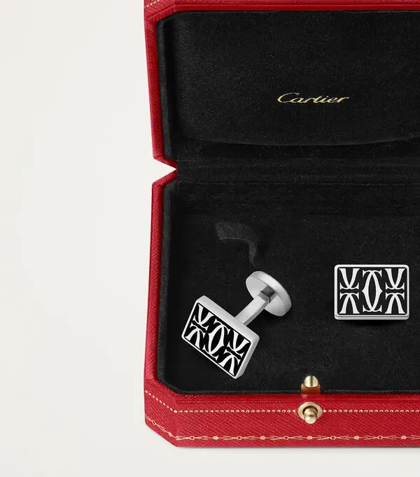 Cartier Sterling And Black Lacquer Double C De Cufflinks - Silver