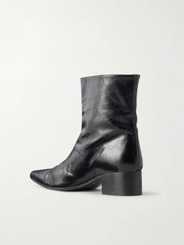 Khaite Andee Crinkled-leather Ankle Boots - Black
