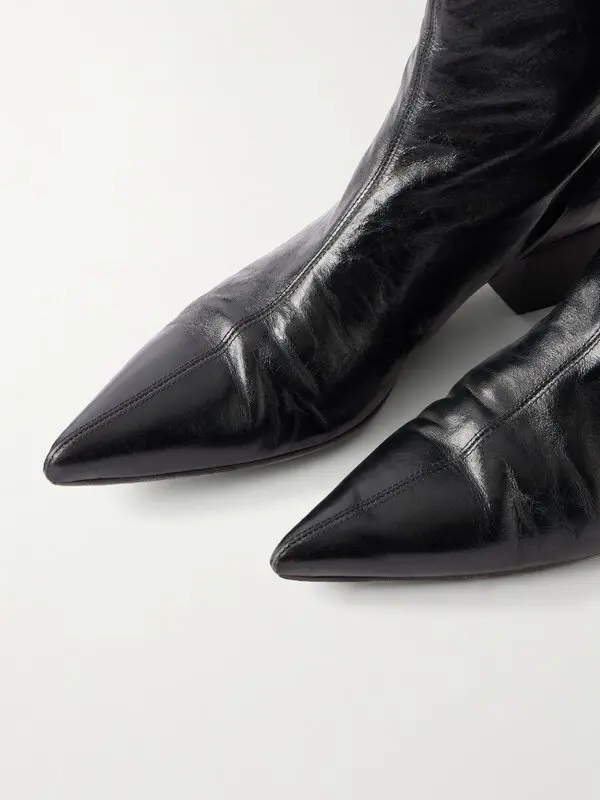 Khaite Andee Crinkled-leather Ankle Boots - Black