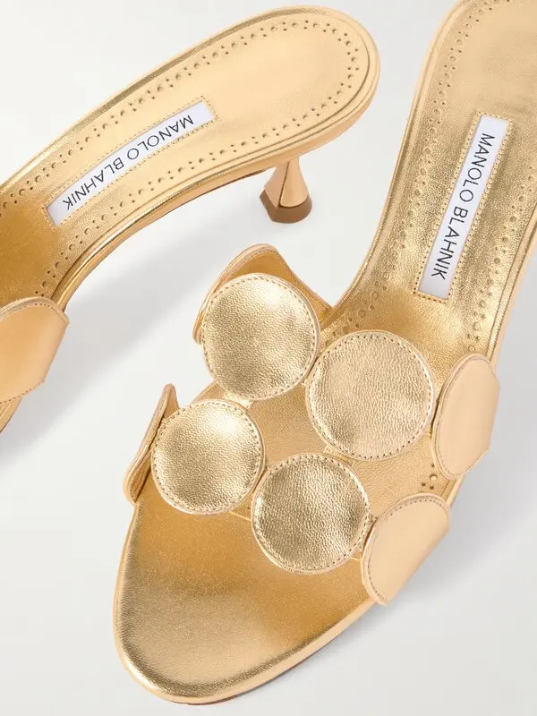 Manolo Blahnik Haribalmu Metallic Leather Sandals - Gold