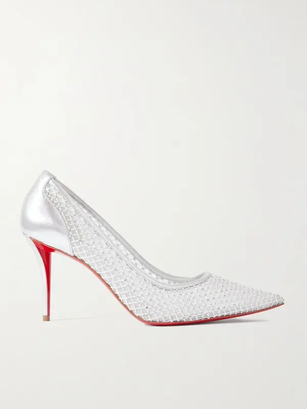 CHRISTIAN LOUBOUTIN Apostropha 80 Embellished Mesh Pumps - Silver