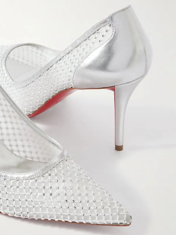 CHRISTIAN LOUBOUTIN Apostropha 80 Embellished Mesh Pumps - Silver