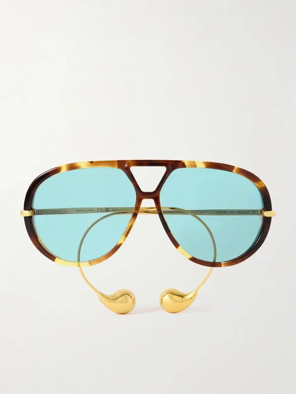 Bottega Veneta Embellished Aviator-style Recycled-acetate And Gold-tone Sunglasses - Tortoiseshell