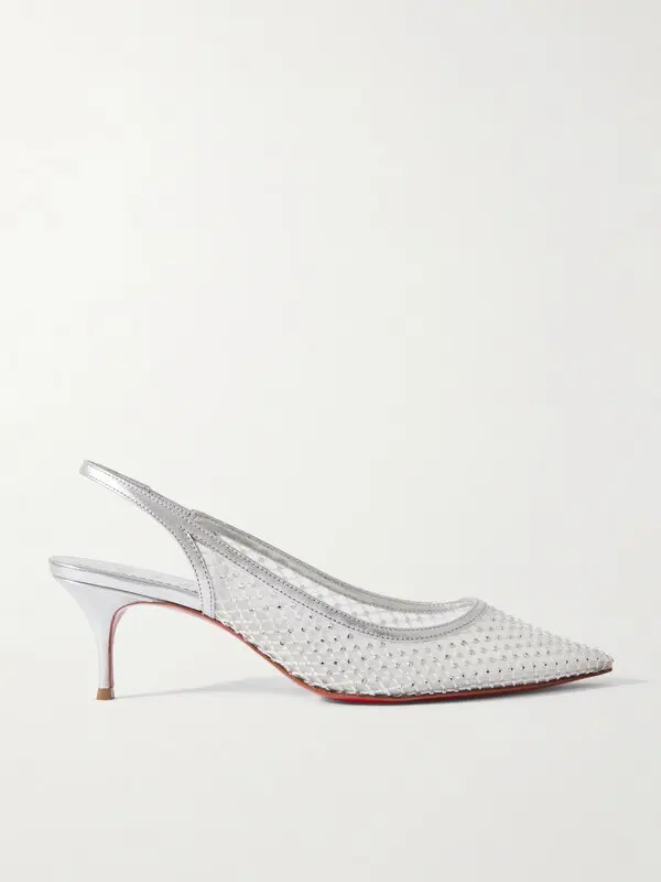 CHRISTIAN LOUBOUTIN Sporty Kate 55 Crystal-embellished Mesh Slingback Pumps - Silver