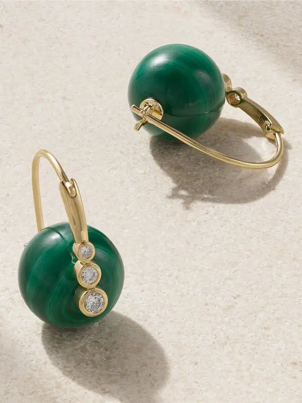 SYDNEY EVAN 14-karat Gold, Malachite And Diamond Drop Earrings