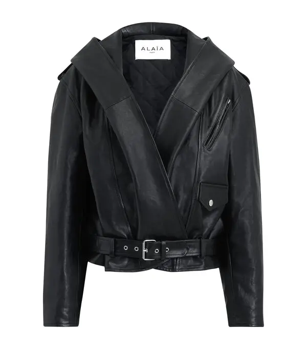 Alaïa Leather Hooded Biker Jacket