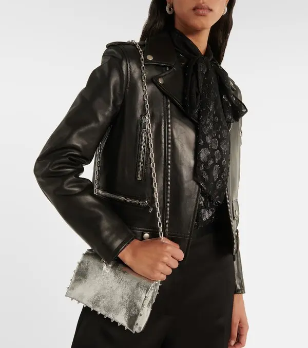 CHRISTIAN LOUBOUTIN Spiked Metallic Leather Crossbody Bag