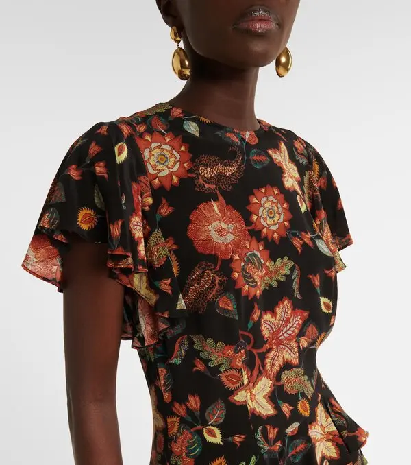 Ulla Johnson Amaia Floral Print Silk Midi Dress - Black