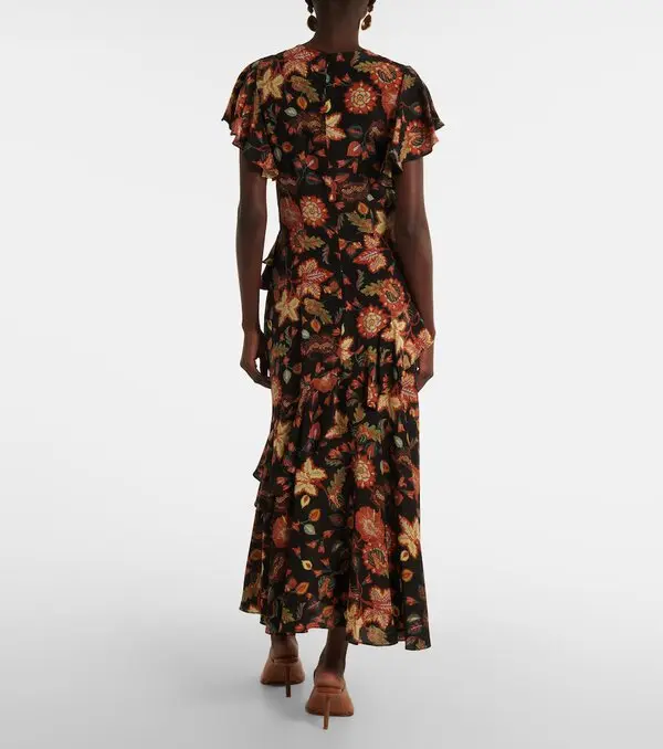 Ulla Johnson Amaia Floral Print Silk Midi Dress - Black