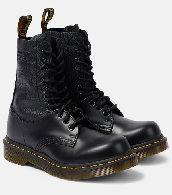 MAISON MARGIELA X Dr. Martens 1490 Leather Combat Boots - Black