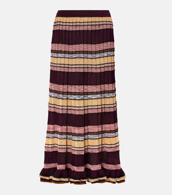 Ulla Johnson Seraphine Striped Pleated Midi Skirt - Multicoloured