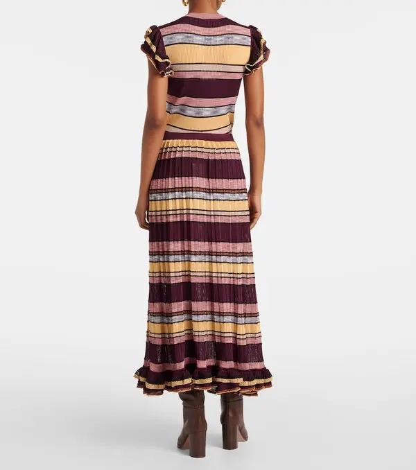 Ulla Johnson Seraphine Striped Pleated Midi Skirt - Multicoloured