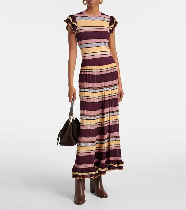 Ulla Johnson Seraphine Striped Pleated Midi Skirt - Multicoloured