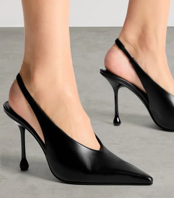 JIMMY CHOO Isa 95 Leather Slingback Pumps - Black