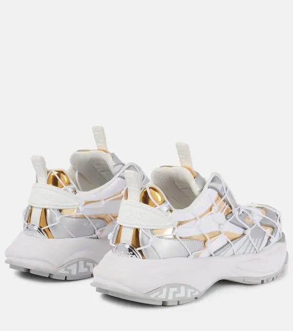 Versace Mercury Leather-trimmed Lace-up Sneakers - Silver