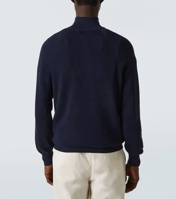 Brunello Cucinelli Half-zip Ribbed Cotton Sweater - Blue