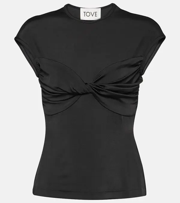 Tove Paola Twist-detail Jersey Top In Ivory Glow - Black
