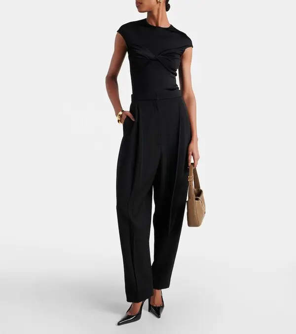 Tove Paola Twist-detail Jersey Top In Ivory Glow - Black