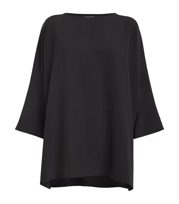 Eskandar Silk Boatneck Top With Floral Print