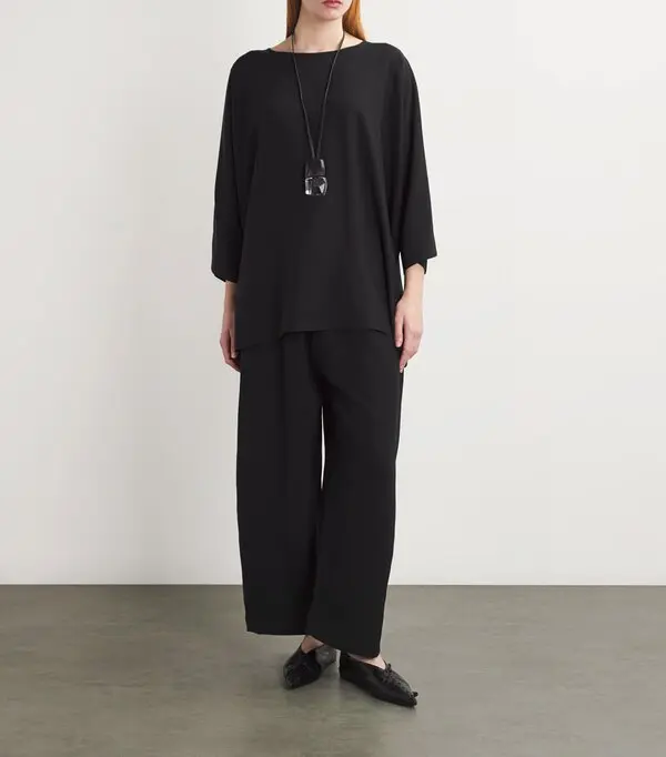 Eskandar Silk Boatneck Top With Floral Print