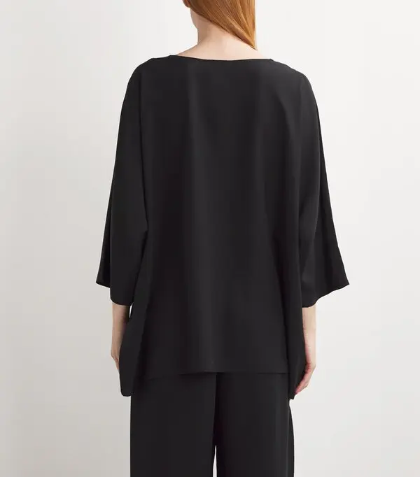 Eskandar Silk Boatneck Top With Floral Print