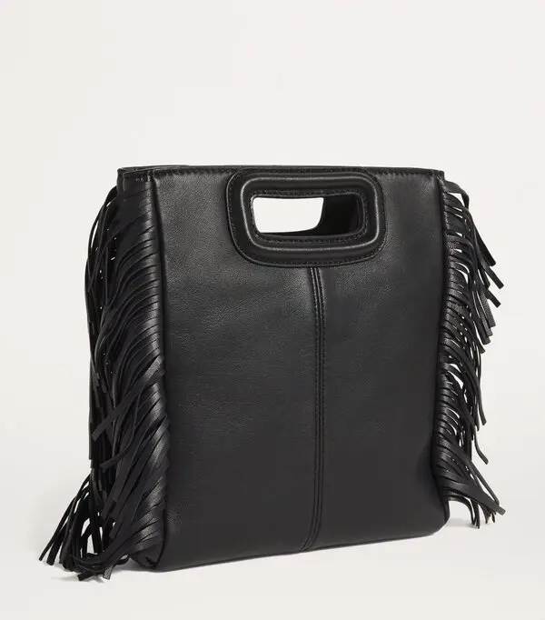 Maje Leather Bag With Fringe Trim - Black
