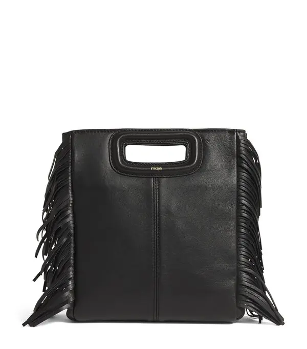 Maje Leather Bag With Fringe Trim - Black